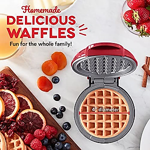DASH Deluxe Mini Maker for Individual Waffles, Hash Browns, Keto Chaffles with Included Brush and Cord Wrap, and Easy to Clean Non-Stick Surfaces, 4 Inch, Apple Red