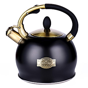SUSTEAS Stove Top Whistling Tea Kettle-Surgical Stainless Steel Teakettle Teapot with Cool Touch Ergonomic Handle,1 Free Silicone Pinch Mitt Included,2.64 Quart(BLACK)