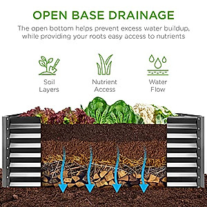 Best Choice Products 4x2x2ft Outdoor Metal Raised Garden Bed, Deep Root Planter Box for Vegetables, Flowers, Herbs, and Succulents w/ 119 Gallon Capacity - Charcoal