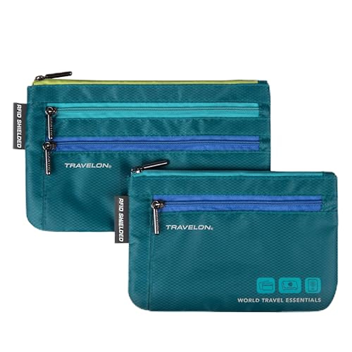 Travelon Travelon World Travel Essentials Set Of 2 Currency and Passport Organizers Travel Tote, Peacock Teal