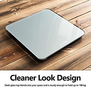 BAGAIL BASICS Bathroom Scale, Digital Weighing Scale with High Precision Sensors and Tempered Glass, Ultra Slim, Step-on Technology, Shine-Through Display - 15Yr Guarantee Grey
