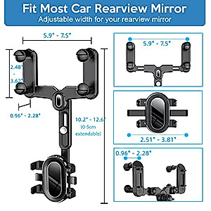 Rearview Mirror Phone Holder for Car,2023 Rotatable and Retractable Car Phone Holder Mount Multifunctional 360° Car Rear View Mirror Phone Holder Pro Clip Car Mirror Phone Mount for Mobile Phone Black