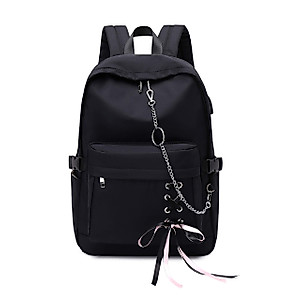 Joymoze Classic Backpack for Women Stylish School Backpack for Teen Girl Black with Chain