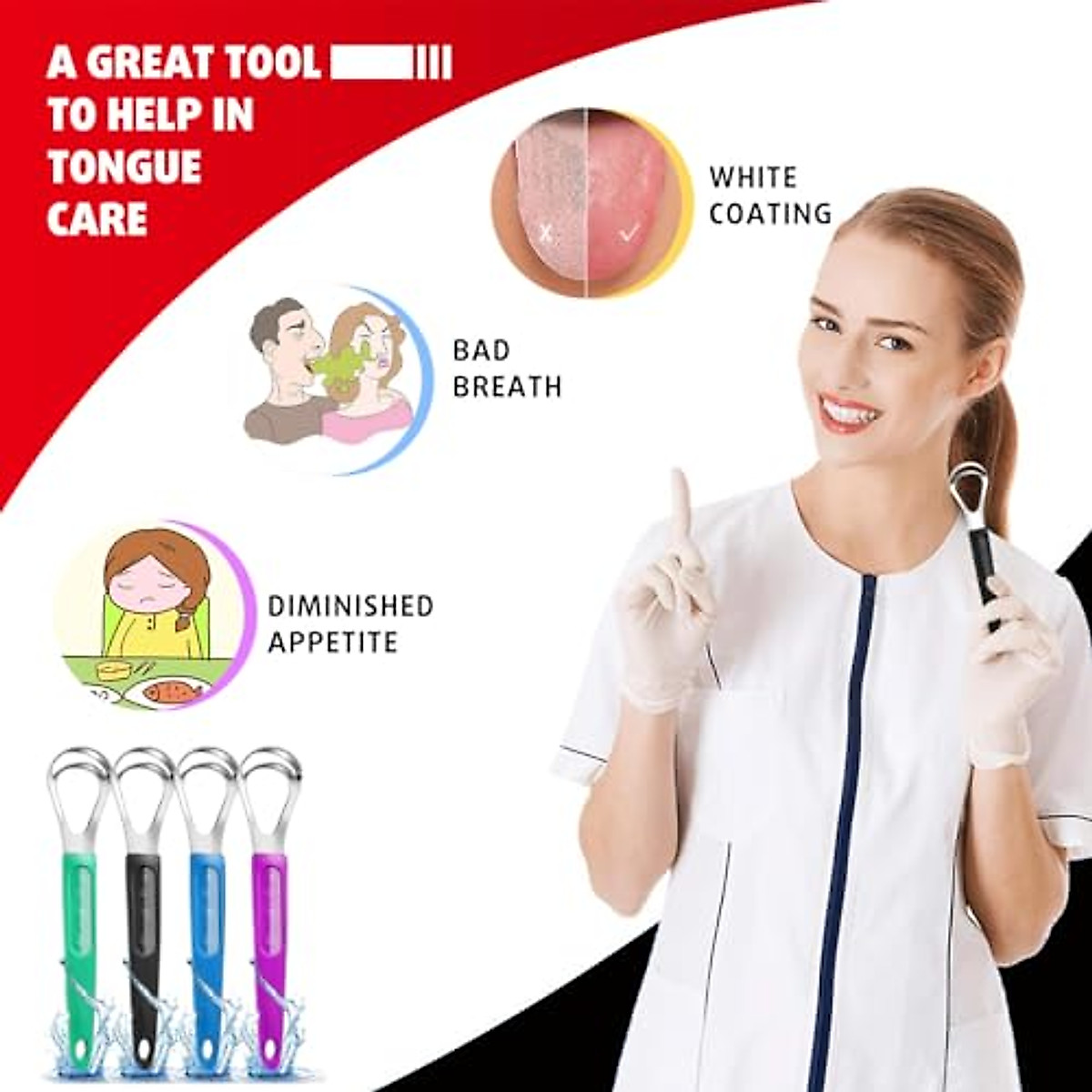 Cbiumpro 4-Pack Tongue Scraper for Adults & Kids, Stainless Steel Tongue Cleaner with Travel Case, Reduce Bad Breath