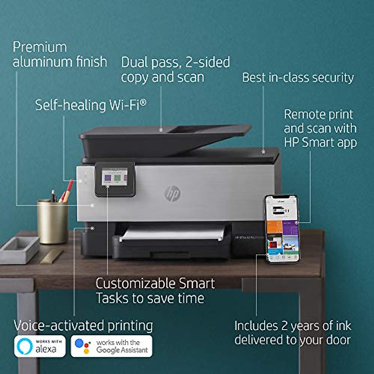 HP OfficeJet Pro Premier All-in-One Wireless Printer - includes 2 Years of Ink Delivered, plus Smart Tasks Smart Office Productivity, Works with Alexa (1KR54A)