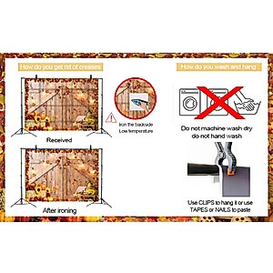 Fall Harvest Barn Backdrop Autumn Thanksgiving Wooden Farm Door Photography Background Rustic Pumpkin Maple Leaves Baby Shower Birthday Party Decorations Supplies 7x5FT