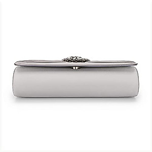 Mulian LilY M102 Silver Evening Bags For Women Pleated Satin Rhinestone Brooch Prom Clutch Purse With Detachable Chain Strap Silver