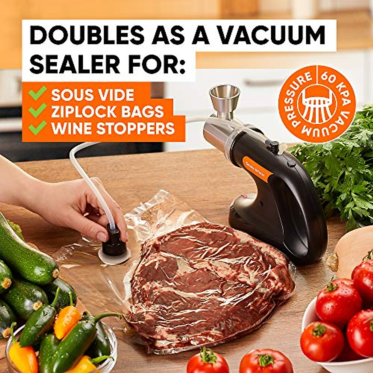 Jo Chef Professional Handheld Smoke Gun – Cold Smoker + Vacuum Function – USB Smoking Gun Food Smoker – Wood Chips Included - Ideal Gift for Chefs and Mixologists – Use for Sous Vide, Cocktails + Ebook