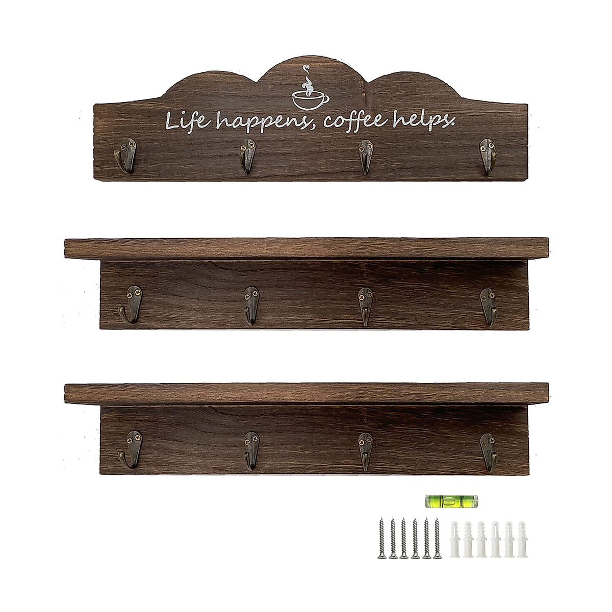 Ismosm Coffee Cup Holder Coffee Mug Holder with Sturdy Hooks Coffee Bar Accessories Mug Rack for Farmhouse Kitchen Decorations, Coffee Station Decor, Mug Organizer, Mug Display (Distressed Brown 3Pcs)