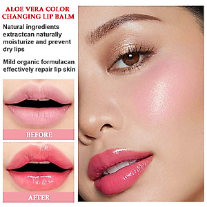 evpct 3Pcs Aloe Vera Tinted Lip Balms PH Lip Color Changing Lipstick Balm Stain Gift Set Queen for Women Girls Korean Mood Long Lasting Color Change Light Pink Lipstick Lip Tint Plumper Gloss