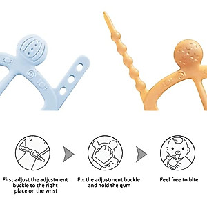 【Never Drop from Hand】 HEORSHE 2 Pack Baby Teething Toys for Babies 3-6 Months Teethers for Infant Toddlers Silicone Molars Adjustable Chew Toys for Babies 3 4 5 6 7 8 9 10 11 12 Months (Brown + Blue)