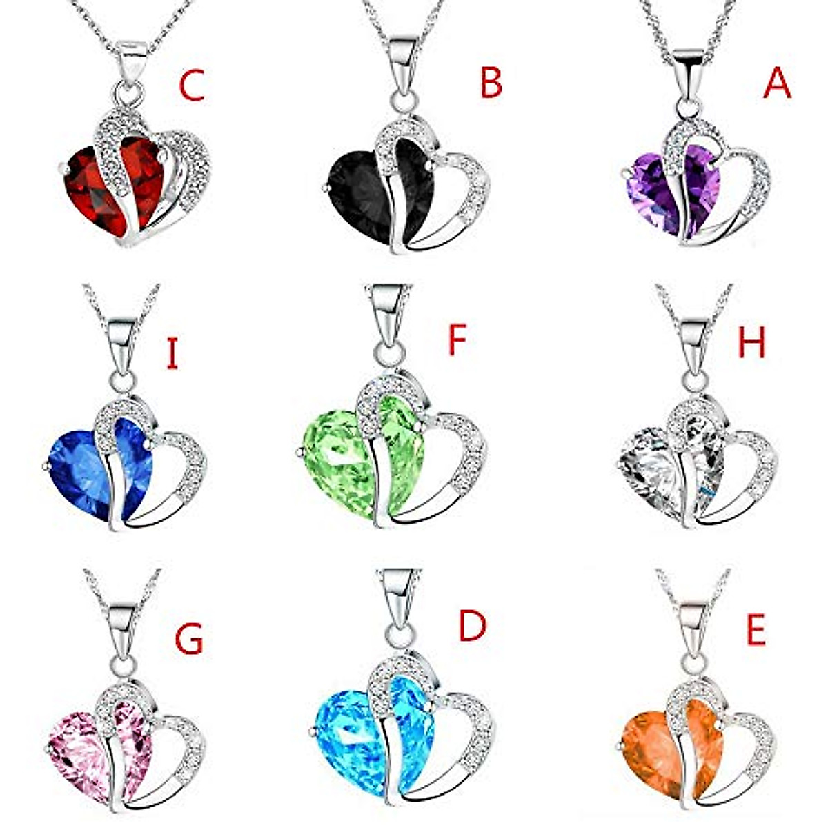 Lutos Heart Silver Plated Crystal Diamond Gem Pendant Hollow Silver Chain Necklace Shinning Jewelry for Girl Women