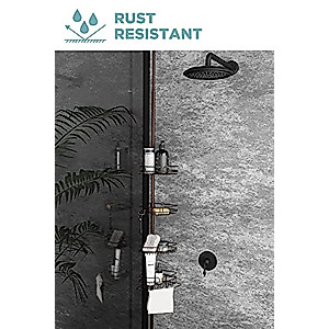 Zenna Home Rust-Resistant Corner Shower Caddy for Bathroom, 4 Adjustable Shelves with Towel Bar and Hooks, with Tension Pole, for Bath and Shower Storage, 60-97 Inch, Bronze