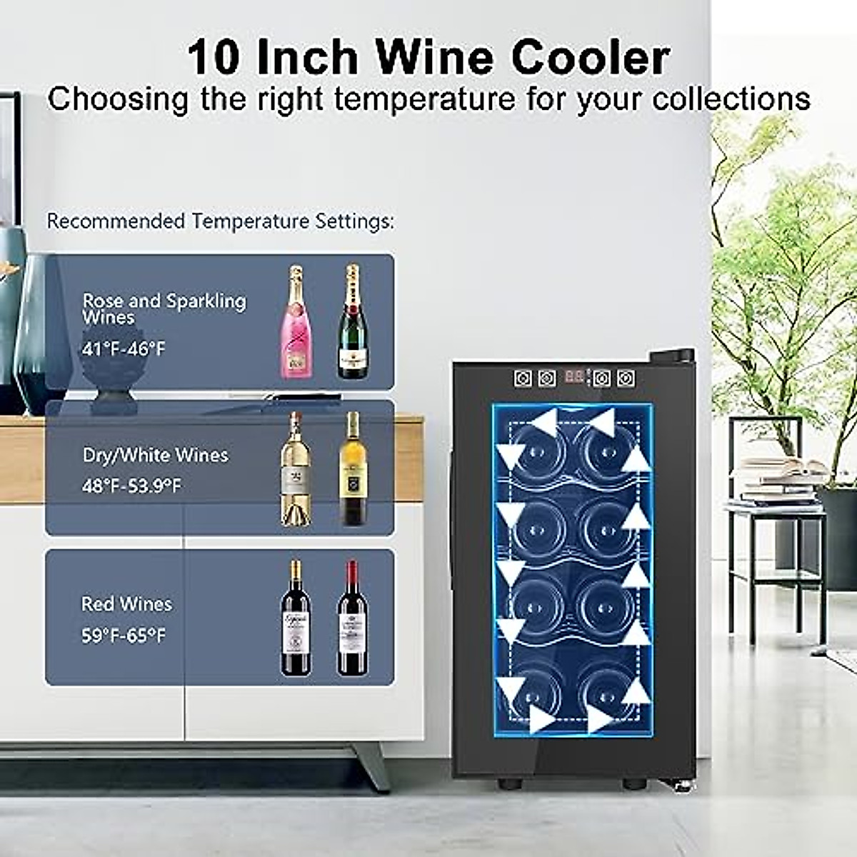 Mini Wine Fridge, 8-Bottle Small Wine Cooler, Wine Cooler Refrigerator With Removable Shelves Interior Lighting Digital Touch Control, And Private Reserve Wine Cellar For Home, Office, Bar