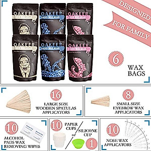 Oakeer Waxing Kit Women Men Wax Warmer Hair Removal at Home with 6 Bags Beans Body Waxing for Eyebrows Nose Cheeks Arms Bikinis Legs 62 Accessories