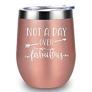 LEADO Not a Day over Fabulous Wine Tumbler, Birthday Gifts for Women - Funny Gifts for Her - Birthday Wine Gifts for Women, Girls, Mom, Best Friend, Sister, Aunt - Unique Bday Gifts for Her