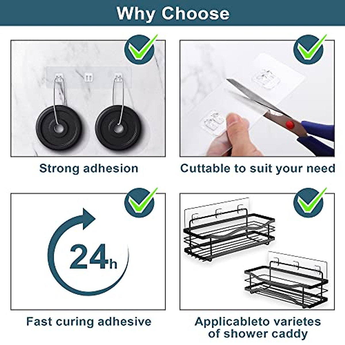 ENIBOE 2 Pack Shower Caddy Adhesive Replacement Stickers Nail Free Strong Sticker Hook Strip No-trace Transparent Adhesive Pad for Soap Holder, Bath Toilet Kitchen Organizer Shelf Accessories