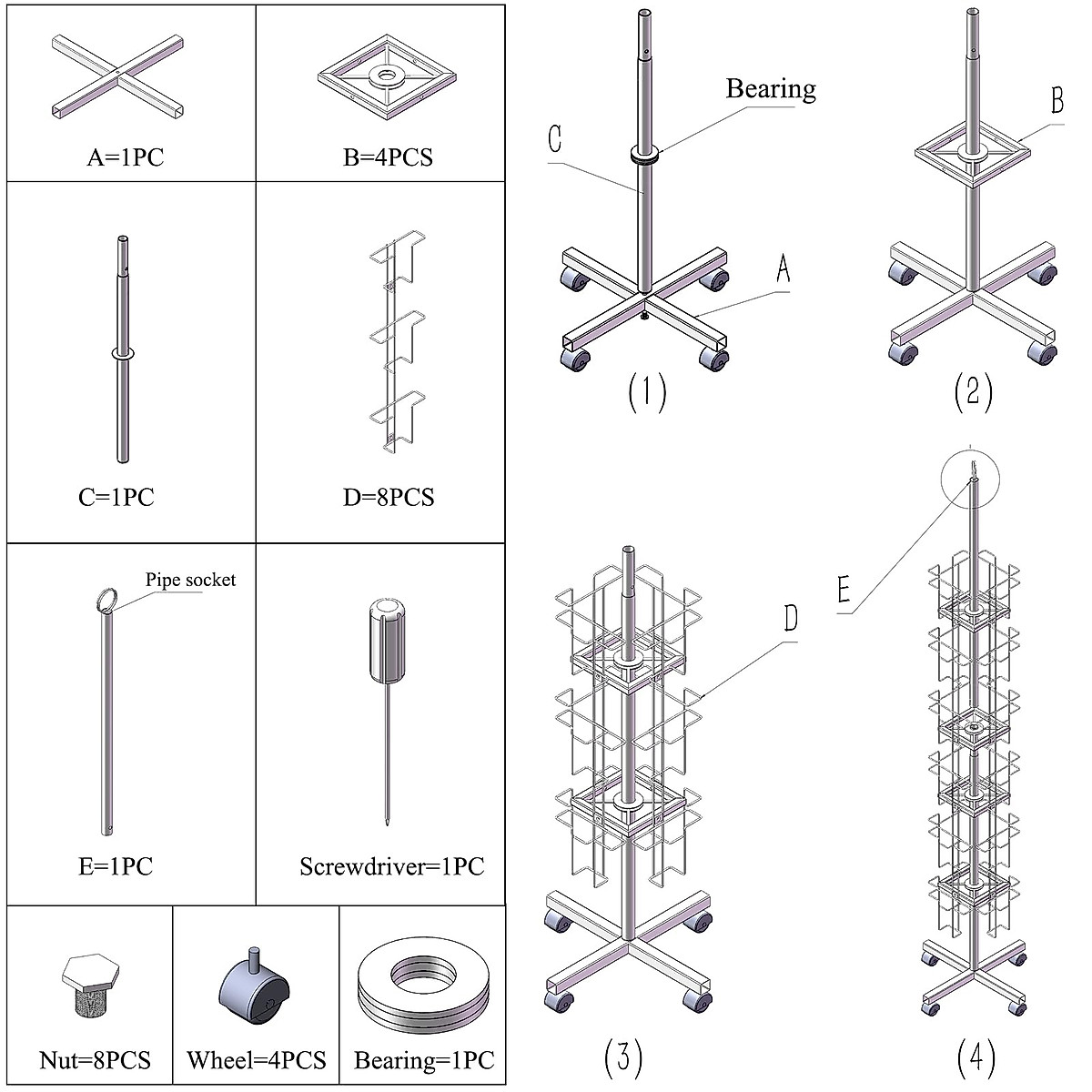 GlikCeil 2 Pcs Rotating Greeting Card Rack 24 Pocket 6 Tier Metal Greeting Card Display Rack Fit 5" x 7" Cards Stand Spinning Postcard Greeting Card Holder for Grocery Retail Thrift Convenience Store