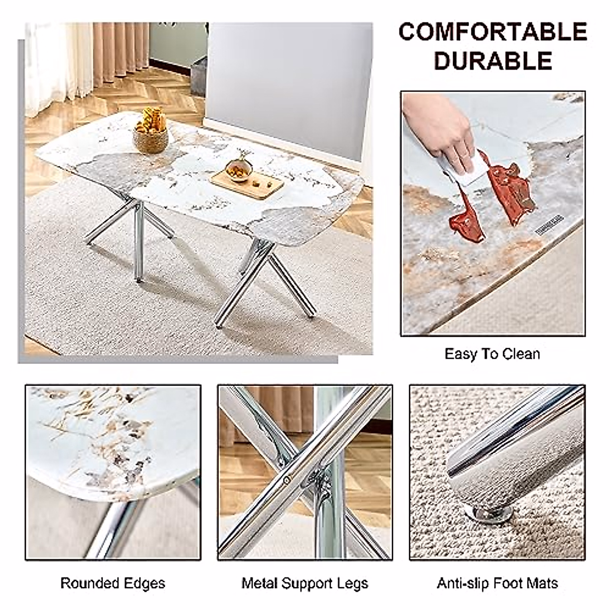 Xshelley Dining Table, Modern Rectangular Dining Table for 8, Large Dining Table for Kitchen Dining Living Meeting Room Banquet Hall (Silver-D)