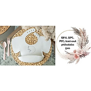 blessed+beloved Silicone Bibs for Babies | Waterproof Baby Silicone Bibs with Food Catcher Pouch and Shoulder Cover | Set of 2 Silicone Baby Bibs | Boho Minimalist Silicone Bib|Baberos para Bebe Niña