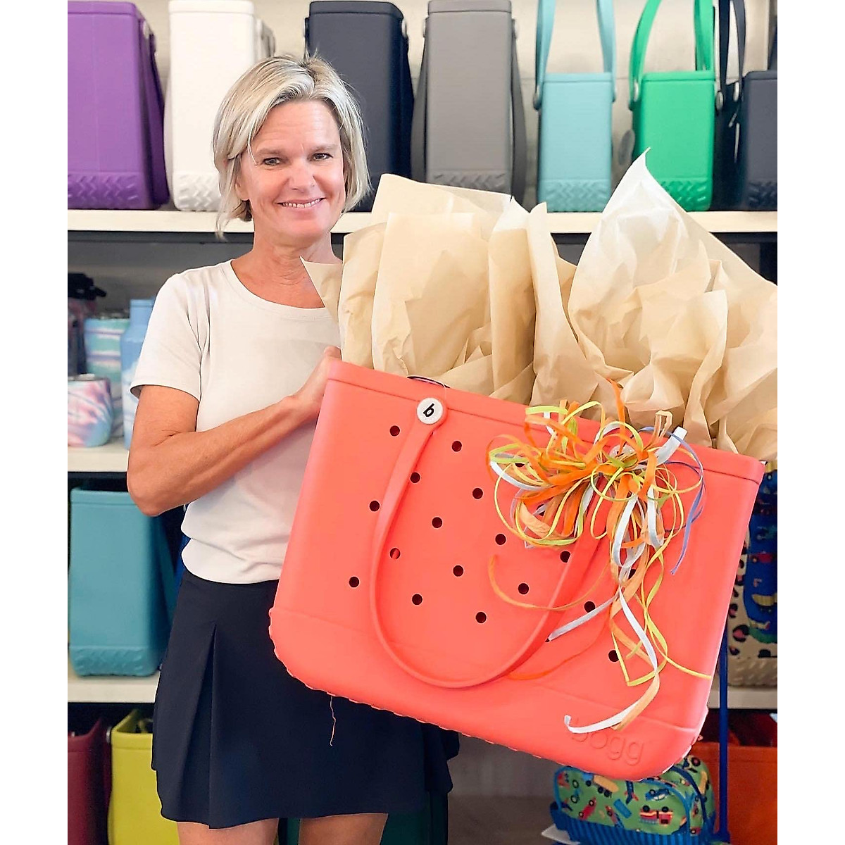 BOGG BAG Original X Large Waterproof Washable Tip Proof Durable Lightweight Cute Open Tote Bag for the Beach Boat Pool Sports 19x15x9.5 - Durable Rubber Bags For Women - Patented Design