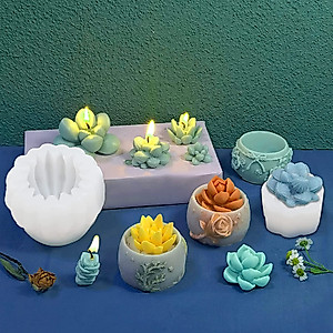 Succulent Silicone Mold, 9 Pack Flower Resin Mold, 3D Cacti Candle Mold for Scented Candles Soaps Making, Wax Resin Casting, Soap Cake Dessert Mousse Mold DIY Mould