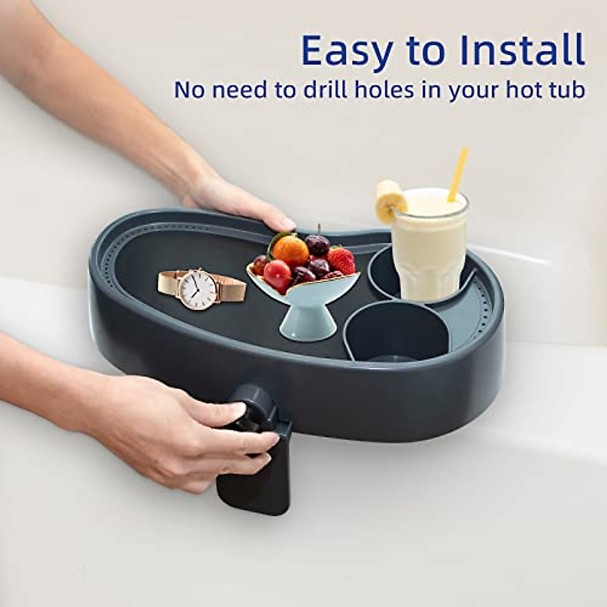 Treerit Hot Tub Table, Adjustable Hot Tub Tray with 2 Cup Holder, Hot Tub Accessories, Stable, Heavy-Duty, Nonslip Hot Tub Drink Holder for Aboveground Bathtub, Spa with Wall Thickness Of 2'' to 7.5''