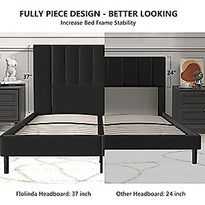 Flolinda Full Size Platform Bed Frame with Velvet Upholstered Headboard and Wooden Slats Support, Fully Upholstered Mattress Foundation/No Box Spring Needed/Easy Assembly, Black