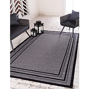 Unique Loom Outdoor Border Collection Area Rug - Multi Border (3' 3" x 5' 1" Rectangle, Gray/ Black)