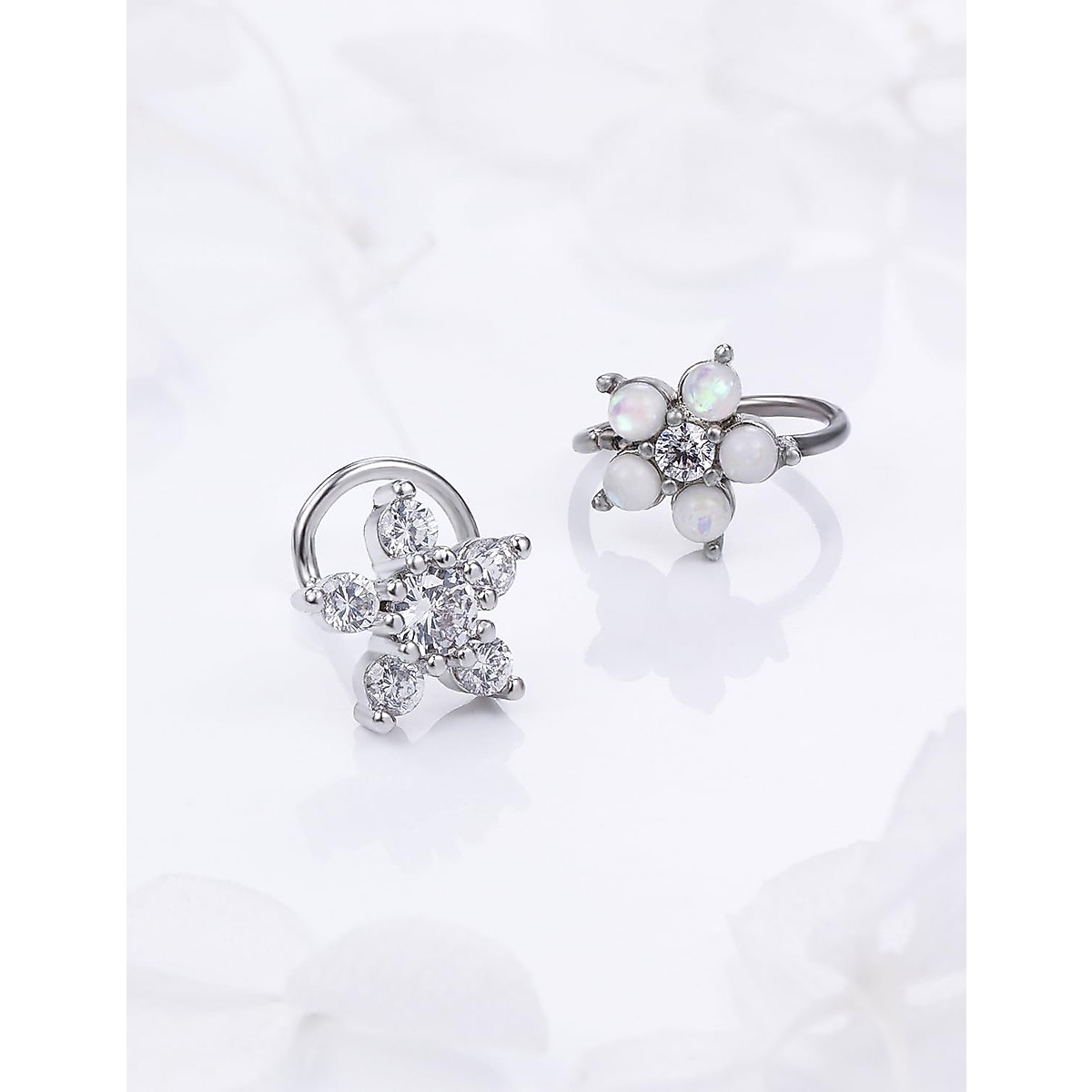 Oicctyzio Nose Rings Hoops Piercings for Women Studs Piercing Jewelry Surgical Stainless Steel 20g Corkscrew l Shaped Screw Shape Cork Bar Big Dainty Curved Stuf 20 Gauge Butterfly Opal Heart