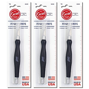 Excel Blades Fit Grip Knife. Ultra Sharp Knife with Carbon Steel Angled Edge Blade & Contoured Rubberized Grip, Made in the USA, Light Duty Cutting Tool for Precision Cutting & Trimming, Black, 3 Pack