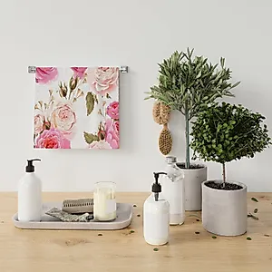 Cotton Bath Hand Towels for Bathroom - Ultra Soft Microfiber Face Towel with Pink Rose, Highly Absorbent Quick-Drying Lightweight Spa Towel, Washcloth Dish Tea Towels for Kitchen 30 x 15 inch