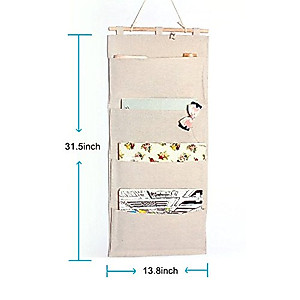Co-link Linen/Cotton Fabric Wall Door Cloth Hanging Storage Pockets Books Organizational Back to School Office Bedroom Kitchen Rectangle Home Organizer Gift (4 Pockets)