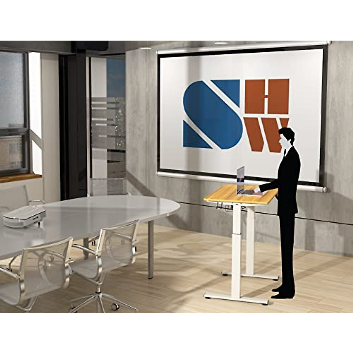 SHW Memory Preset Electric Height Adjustable Standing Desk, 40 x 24 Inches, Oak