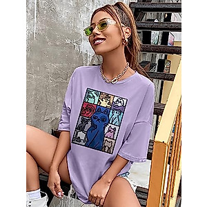 Women's Oversized T Shirts Country Music Shirts Swift Concert Outfits Funny Cat Lover Shirt Swift Fans Top Purple