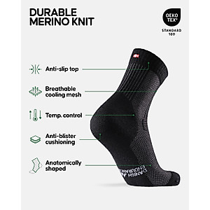 DANISH ENDURANCE Merino Wool Light Hiking Socks, Cushioned & Moisture Wicking Hiking Socks, Men, Women & Kids, 3 Pack
