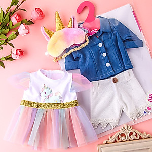 Set of 2 Unicorn Skirt Teddy Bear Clothes Outfit Fits Most 14" - 18" Bear Plush Stuffed Animal Outfit Build a Bear Doll Clothes and Make Your Own Stuffed Animals(Unicorn Style, Fit 14"-18")