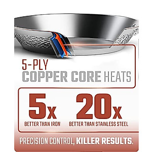 DALSTRONG Frying Pan Skillet - 12 inch - The Avalon Series - 5-Ply Copper Core - Hammered Finish Cooking Pan - 3 Quart - Premium Silver Kitchen Cookware - Omelet, Beef, Egg Pan - w/Lid & Pot Protector