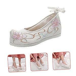 KESYOO 1 Pair Embroidered Shoes Female Silk Shoes Slippers House Slippers Ancient Ballet Shoes Pumps Shoes Vnitage Pumps Sandals Cotton Clothing Shoes White Folk-Custom Bride