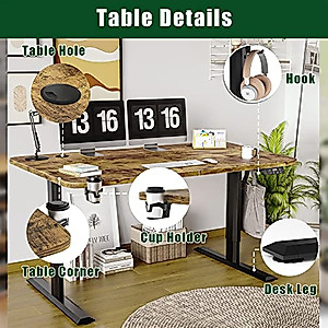 YESHOMY Electric Standing Desk Height Adjustable Table Ergonomic Home Office Workstation with Cup Holder and Headphone Hook, 55", Rustic Brown