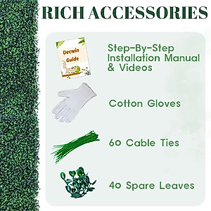 Decwin Artificial Hedges 20"x 20" (12PCS) Grass Wall Panels with UV Protection, Great Privacy Fence,Indooor and Outdoor Green Wall for Decor, Suitable for Event Photo Backdrop