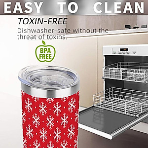 silichee 20 Oz Insulated Tumblers Stainless Steel Cup with Lid Christmas Snowflake Pattern White Snow Red Background Wrapping Texture Tumblers Vacuum Coffee Mugs for Cold Hot Drinks for Sport