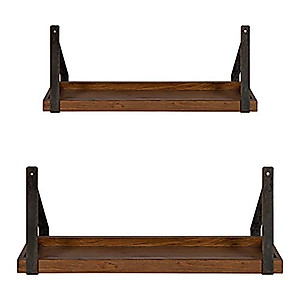 Kate and Laurel Sudbury Rustic Plant Wall Shelf, Set of 2, Rustic Caramel Wood and Iron Metal, Chic Farmhouse-Inspired Floating Shelf Set