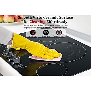 ECOTOUCH Eelectric Cooktop 30 inch 4 Burner 220-240V 6900W, Radiant Electric Cooktop Built-in, 30" Stove Top Knob Control, Timer&Child Safety Lock, for Hard Wire(No Plug), CRAH774A-U