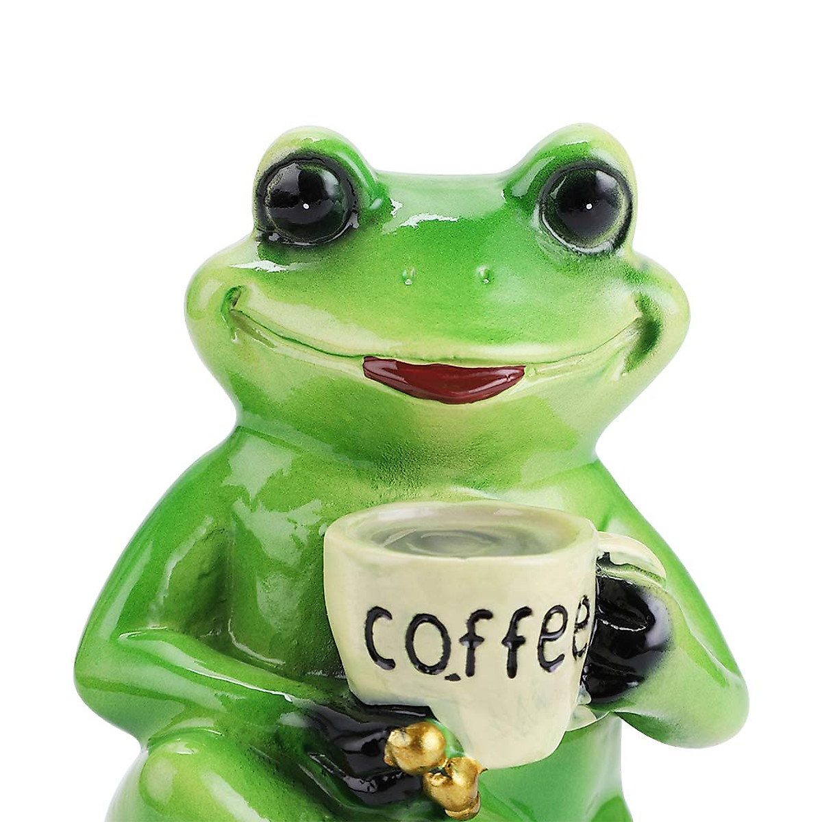 JUXYES Creative Craft Resin Frog Figurine Decor, Frog Sitting On Stone Statue Drinking Coffee Sculpture Statue, Personalized Collectible Figurines Mascot Frog for Indoor Outdoor Garden Decoration