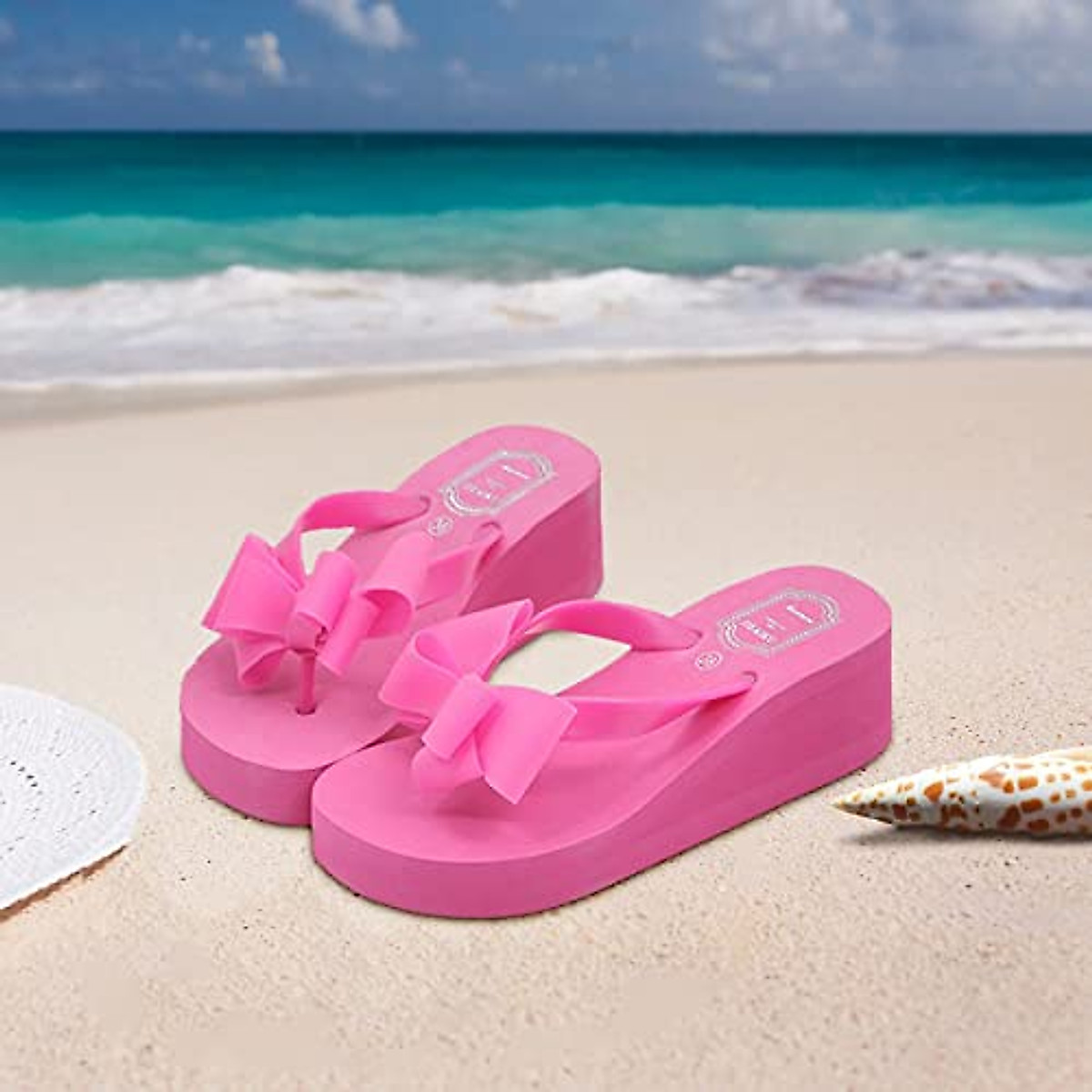 Hemlock Women Wedge Sandals Bowknot Flip Flops Clips Toe Thong Sandals Thick Platform Sandals Beach Shoes