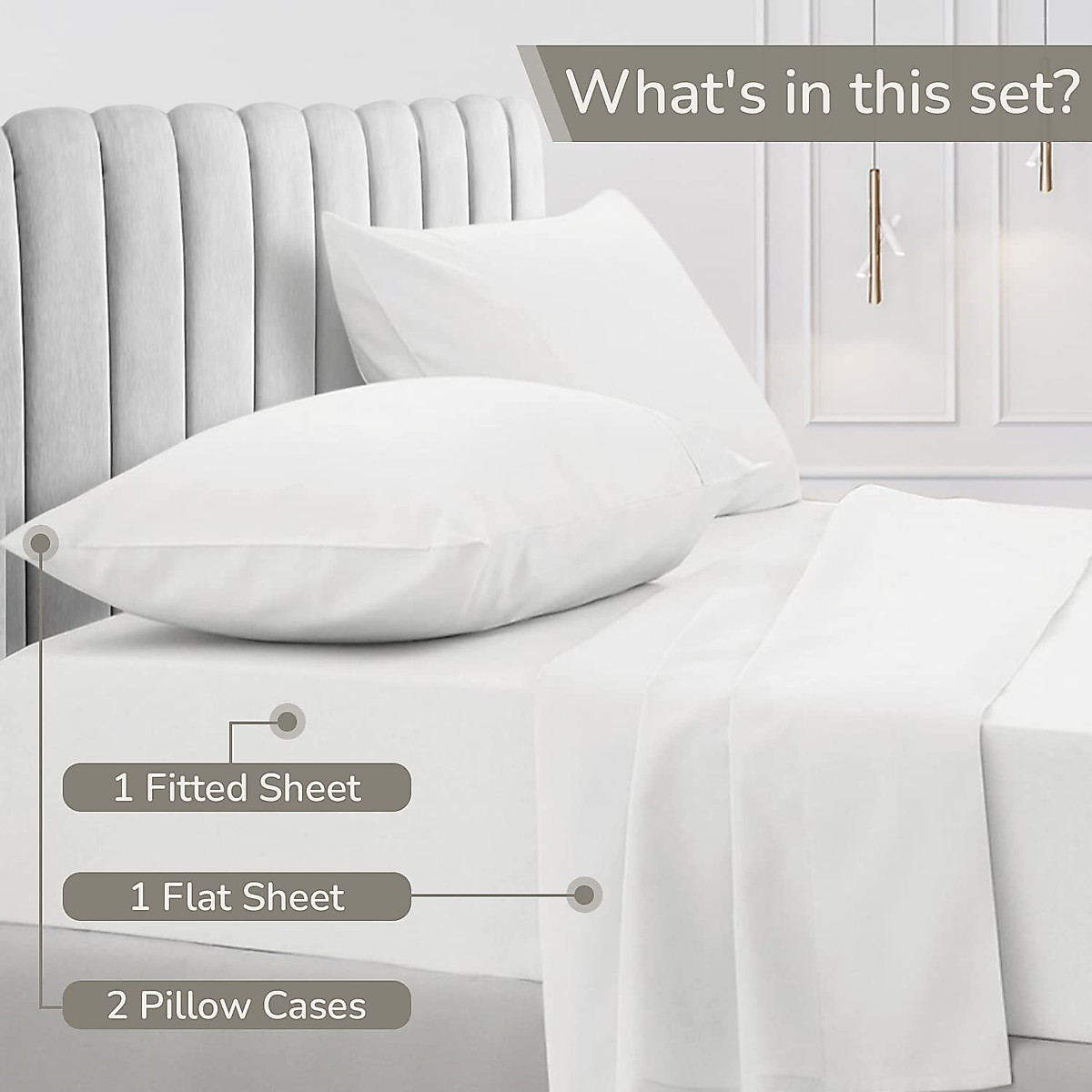 Decfair 100% Egyptian Cotton King Sheet Set 1000 Thread Count Ivory Luxury Hotel Soft and Smooth King Size Bed Sheets Set 16" Deep Pocket Extra Long Staple Cotton Sateen Weave Bedding - 4 Piece