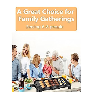 Extra Large Nonstick Electric Griddle - Pancake Griddle for Eggs, Burgers, Beef, Cheese, Party Smokeless Griddle Pan with Temperature Control, Dishwasher Safe, Black, 1500W