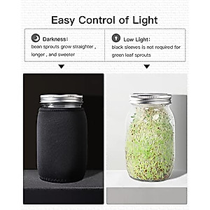 RAYPLE Sprouting Jar Kit, 2 Wide Mouth Mason Jars, Premium Stainless Steel Screen Sprout Lids, Blackout Sleeves, Tray, Stand, Sprouting Kit for Growing Broccoli,Alfalfa,Mung Bean
