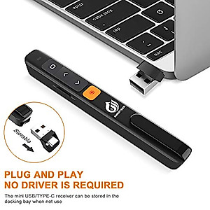 Wireless Presenter, AMERTEER RF 2.4GHz USB and Type-C Presentation Remote with Hyperlink &Volume Control PowerPoint Remote Clicker for Mac Book/Air/Pro